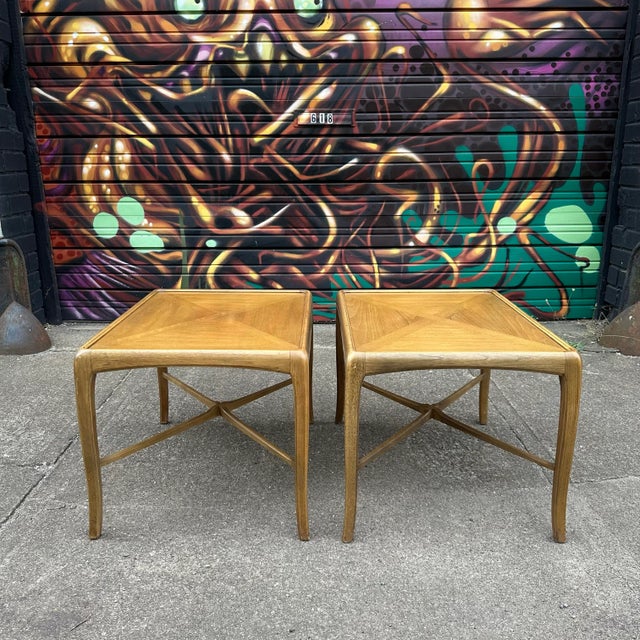 Pair of Thomasville End Tables Bentwood Legs Gibbings Feel | Chairish