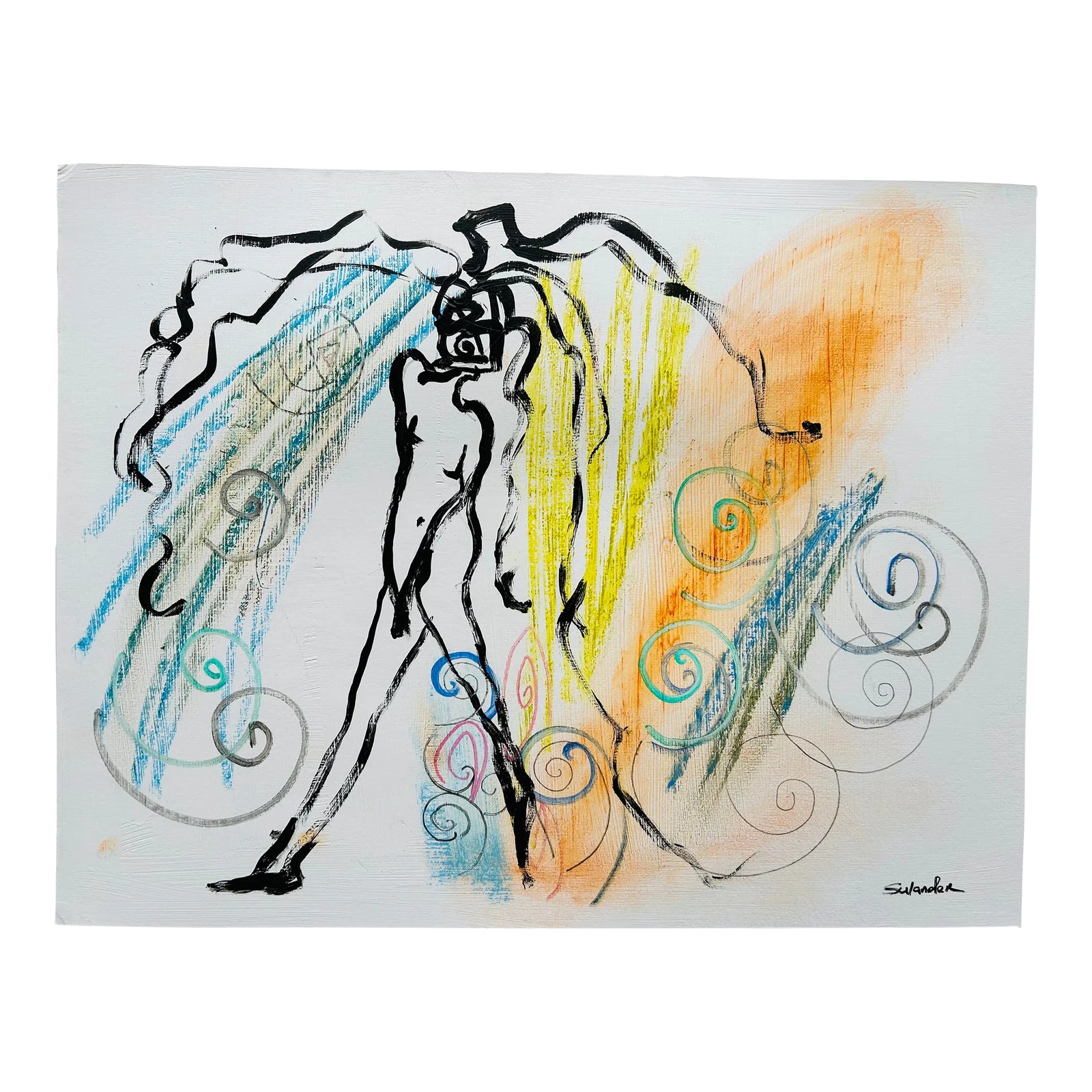 Abstract Painting by Erik Sulander on Paper, Signed. | Chairish