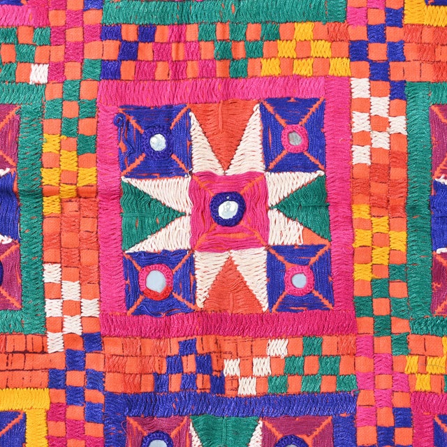 Colorful Vintage Hand Embroidered Gujarati Textile Flower Motif Living ...