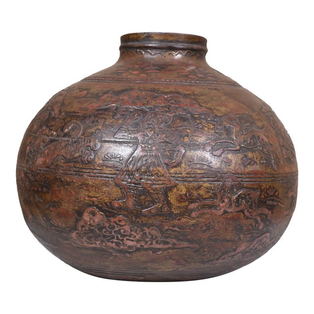 Vintage 1960s Indian Engraving Himachal Water Storage Pot Wooden Matka ...