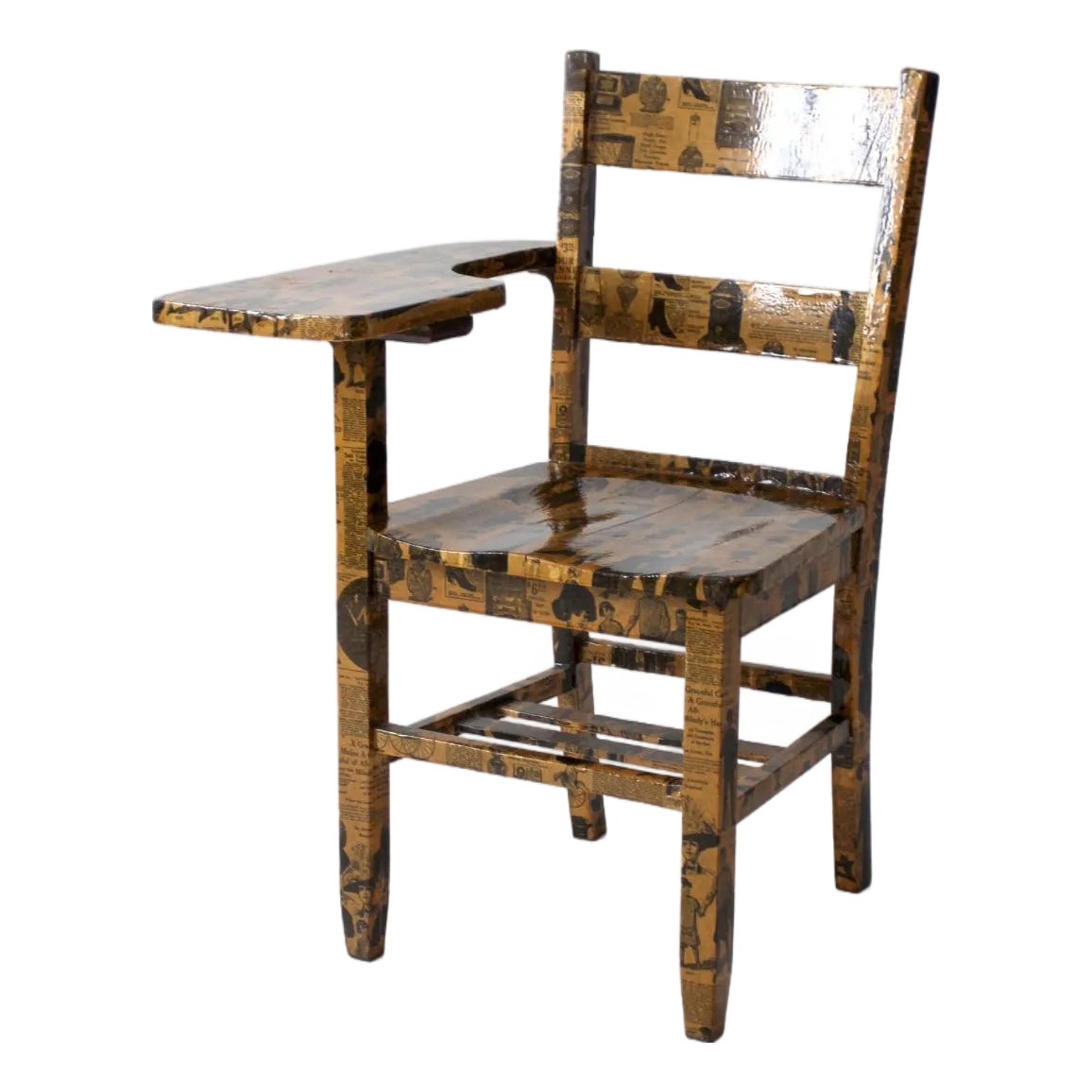 Vintage School Desk Chair With Newspaper Decoupage | Chairish
