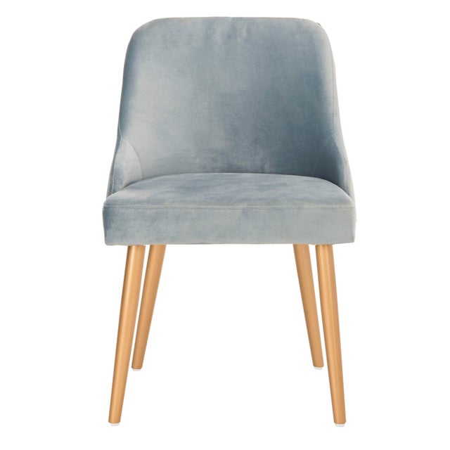 Upholstered Dining Chair in Slate Blue & Gold - a Pair | Chairish