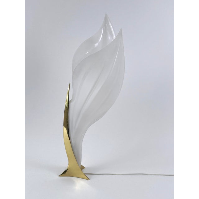 Modernist Acrylic and Brass Table Lamp by Maison Rougier, 1970s | Chairish