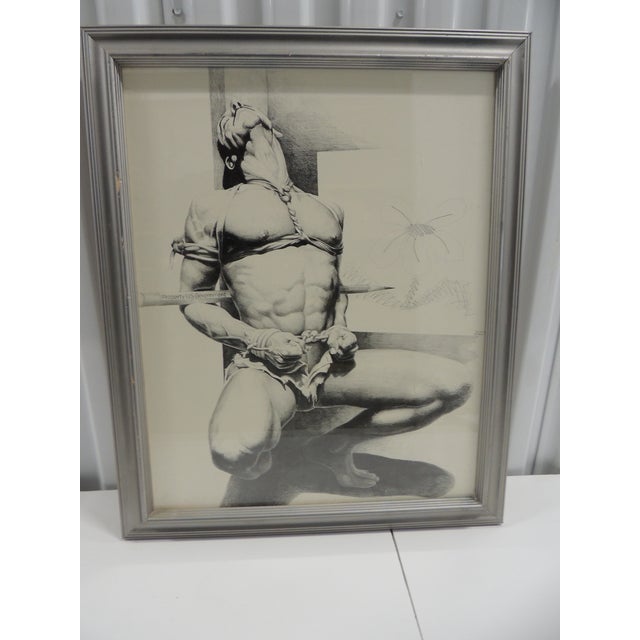 Vintage Pencil and Charcoal Drawing Lithograph Style Framed Poster of a ...