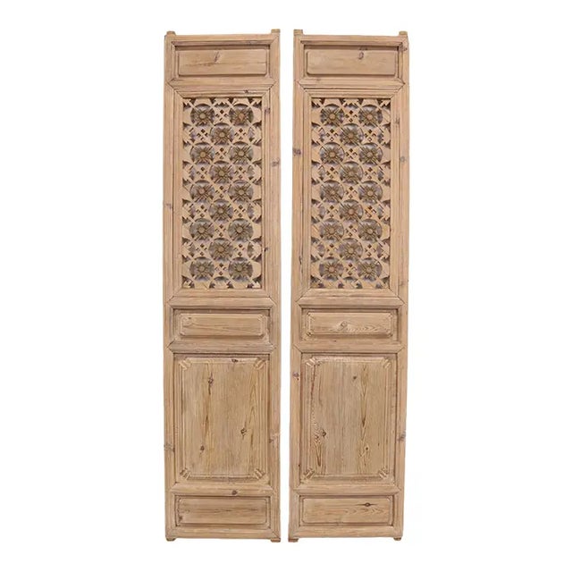 Pair of Antique Chinese Carved Pine Interior Wall Screens | Chairish