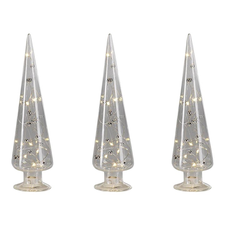 Medium LED Glass Trees with Silver Beads, Set of 3 | Chairish