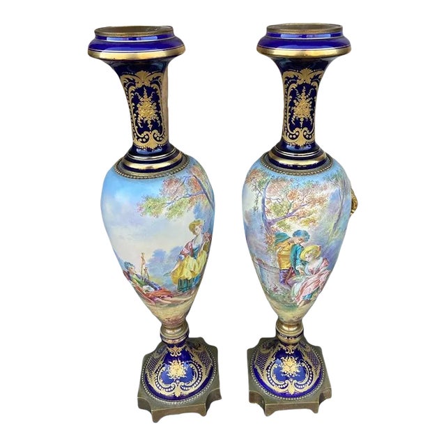 19th Century French Louis XVI Big Sevres Vases - a Pair | Chairish