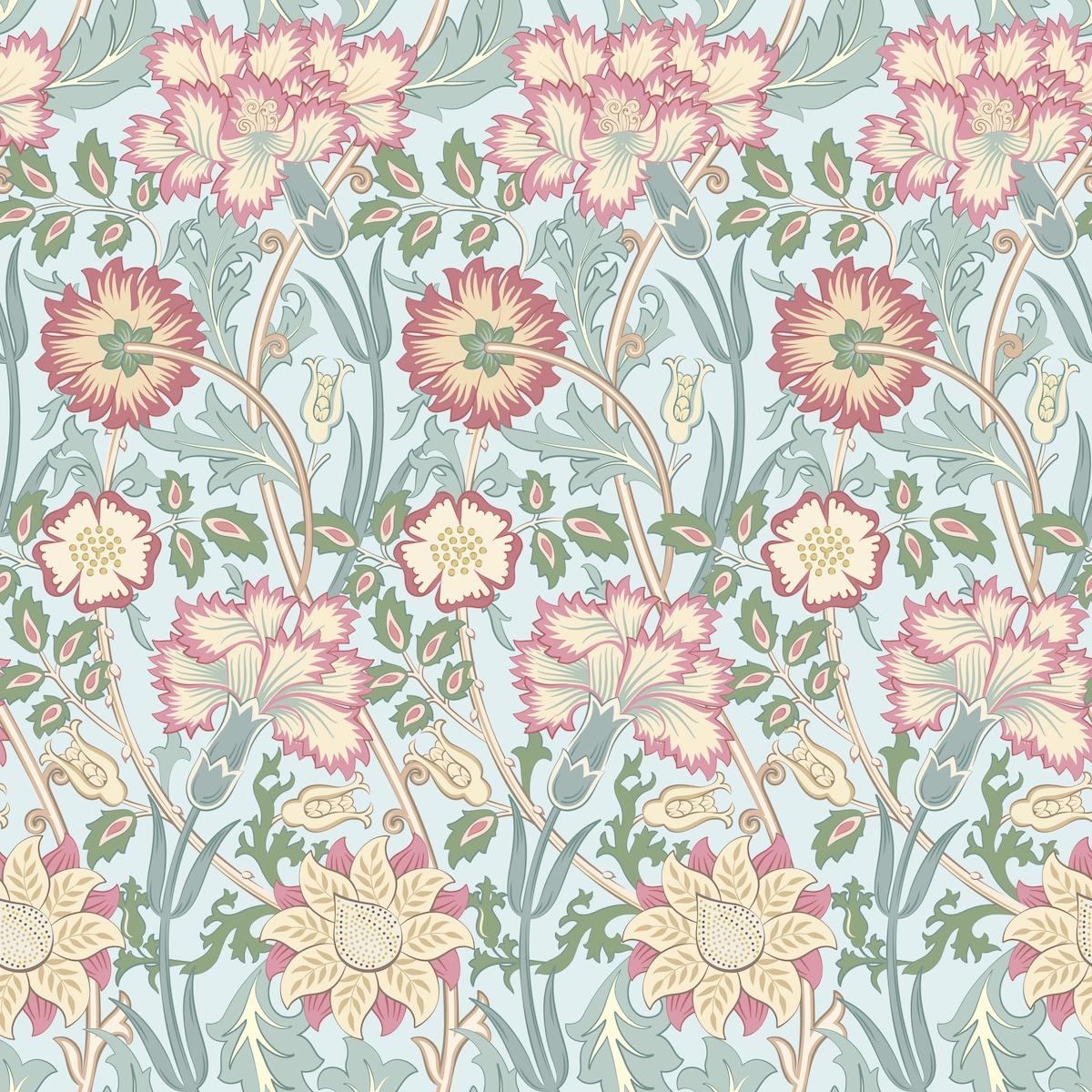 Iris & Chrysanthemum Wallpaper - Saphire Blue - Sample | Chairish