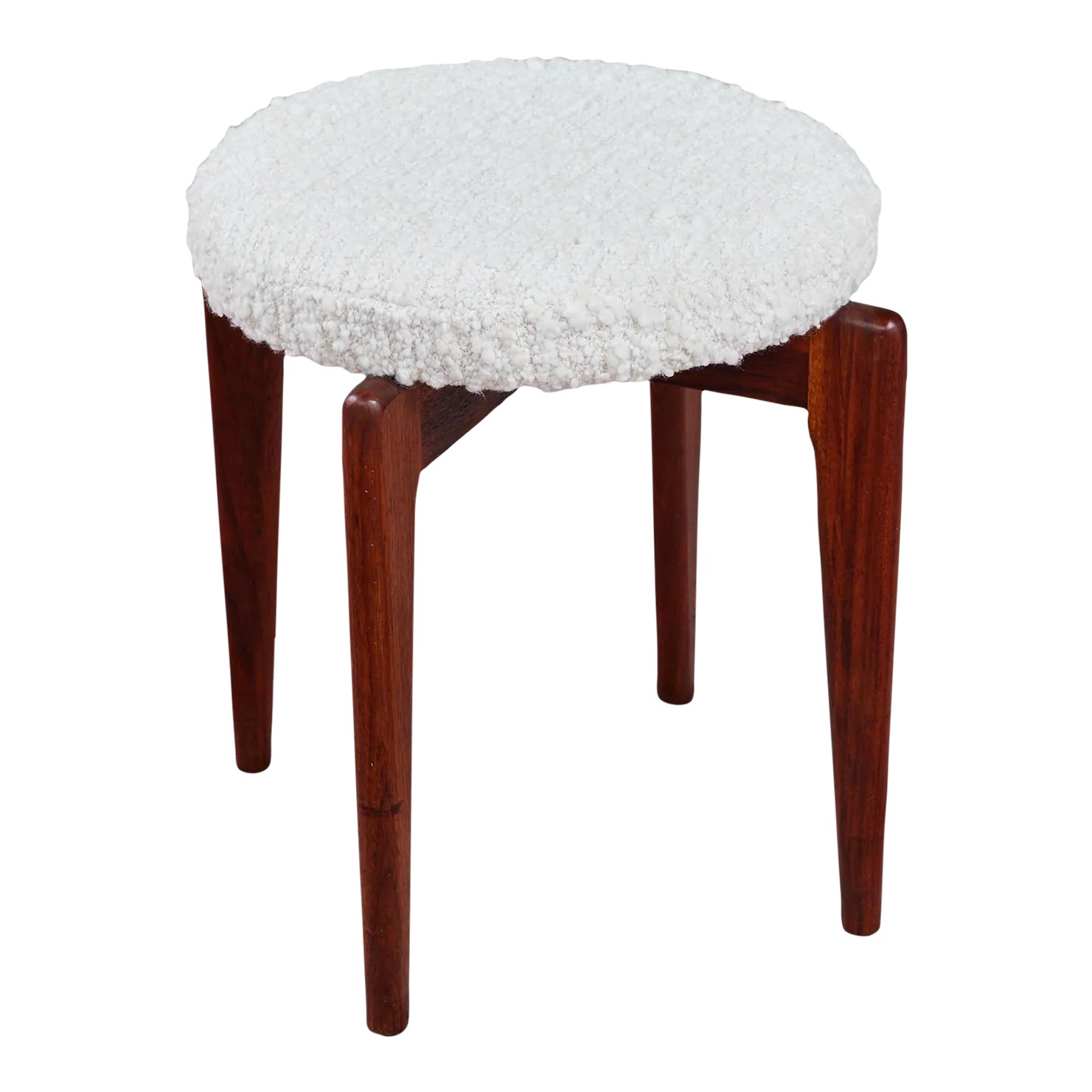 Round Boucle Upholstered Stool | Chairish