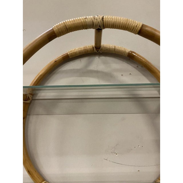 Restored Circular Rattan "Skelton" Wall Shelf W/ Slat Glass | Chairish