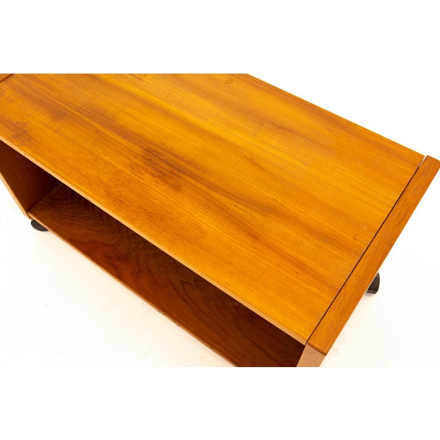 Mid Century Teak Rolling Record Storage Media Console | Chairish