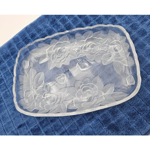 1960s Glass Tray With Frosted Roses | Chairish