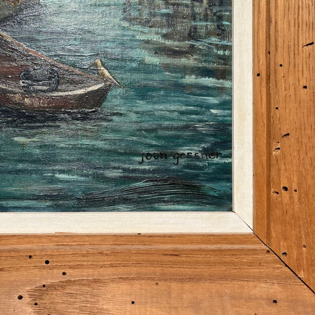 1960s Joan Gessner Seaport Painting, Framed | Chairish