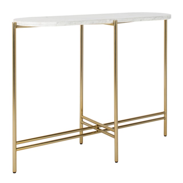 Small Console Table in White Marble & Brass | Chairish