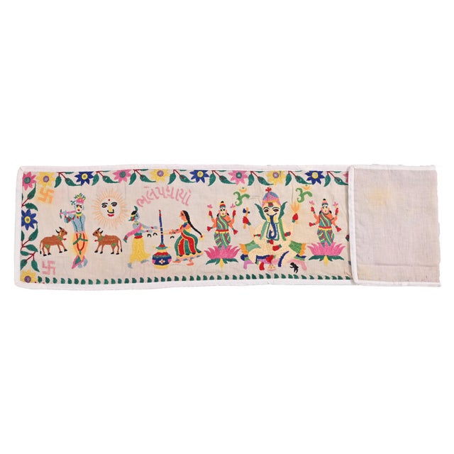 Vintage Multicolor Hand Embroidery Indian Tapestry | Chairish