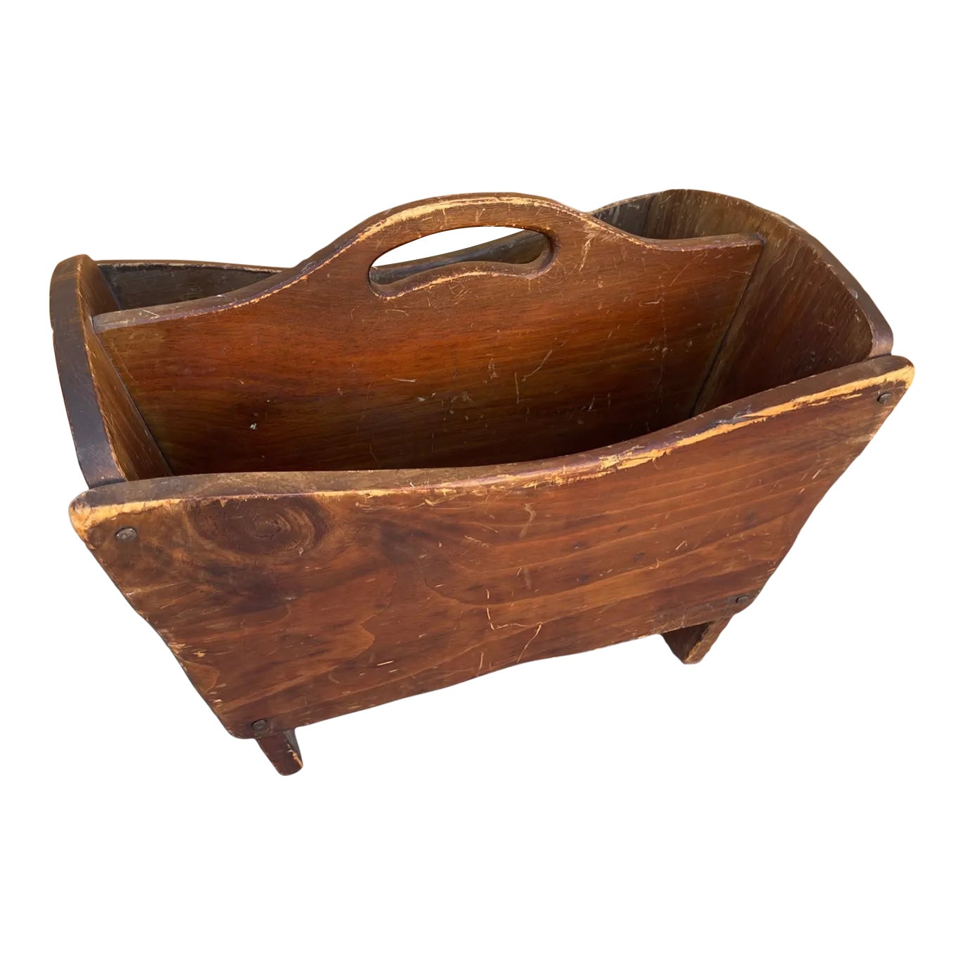 Antique Rustic European Wood Magazine Rack | Chairish