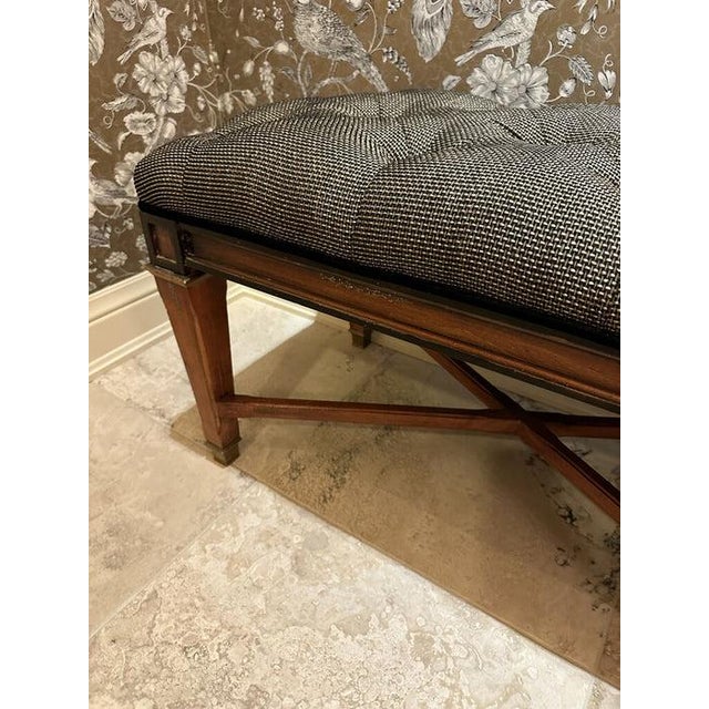 Grey Bench with Wood X-Legs | Chairish