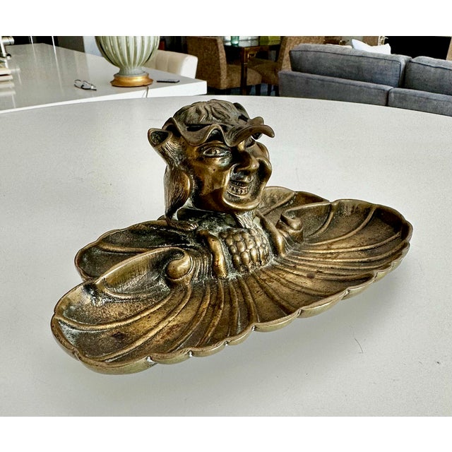 English Late 19th Century Bronze Gargoyle Shell Inkwell | Chairish