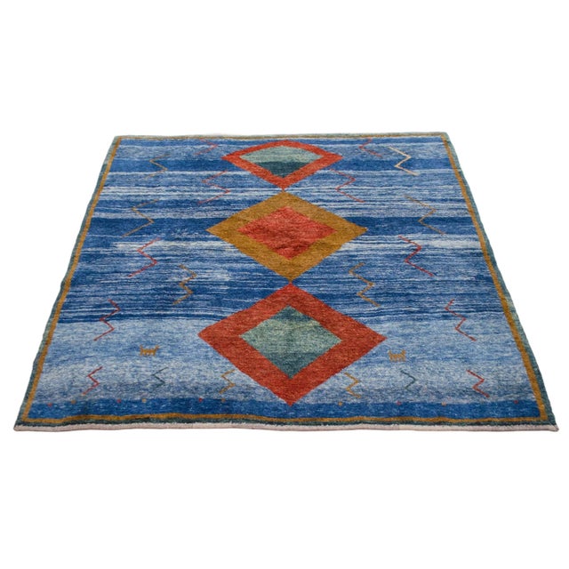 1980s Thicker Pile Rug Wavy Blue Gabbeh Rug Naturally Dyed - 6′1″ × 6′8 ...