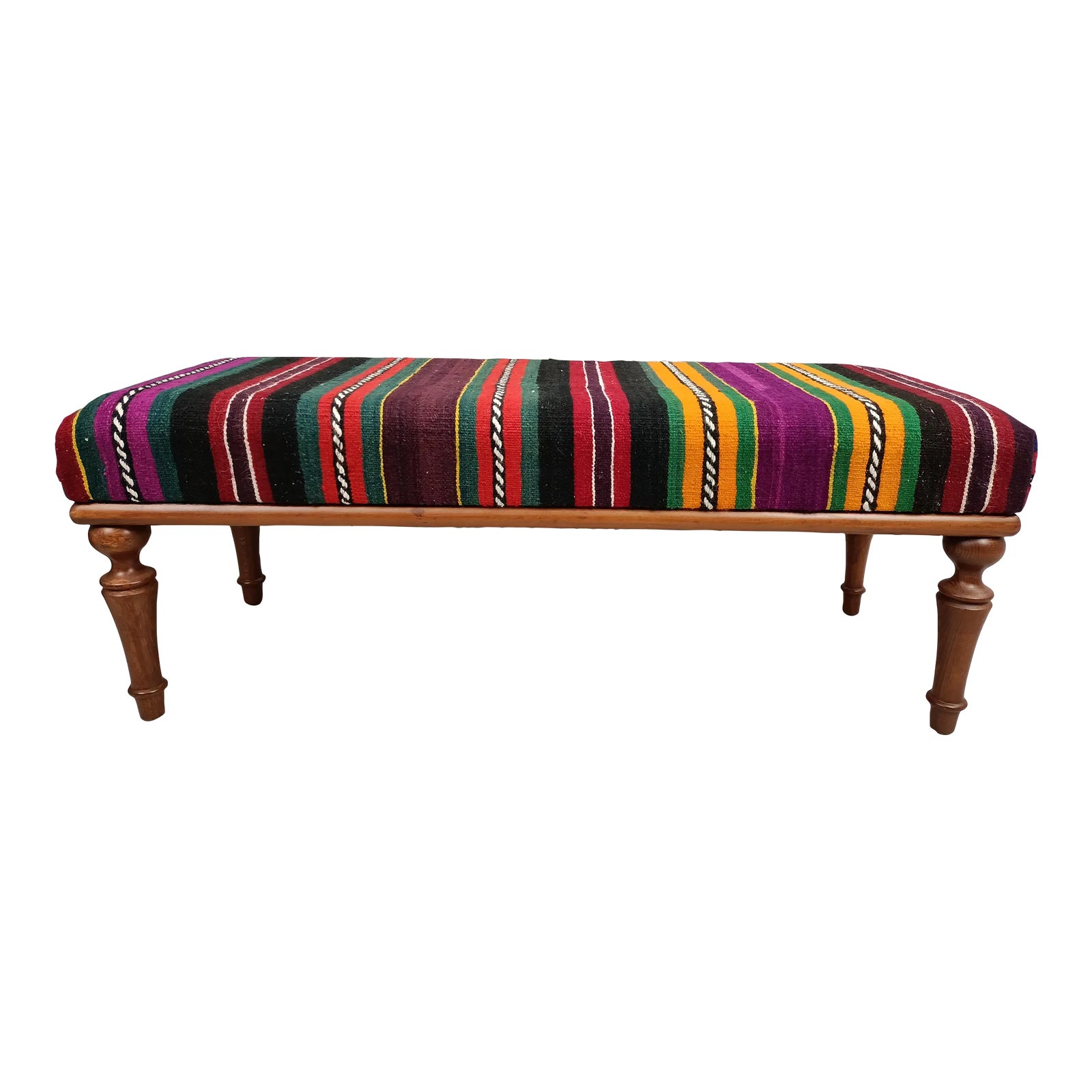 Striped Kilim Rug Upholstered Bench | Chairish