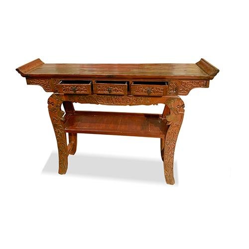 1950s' 1970s Asian Hand Carving Wing Console Table | Chairish