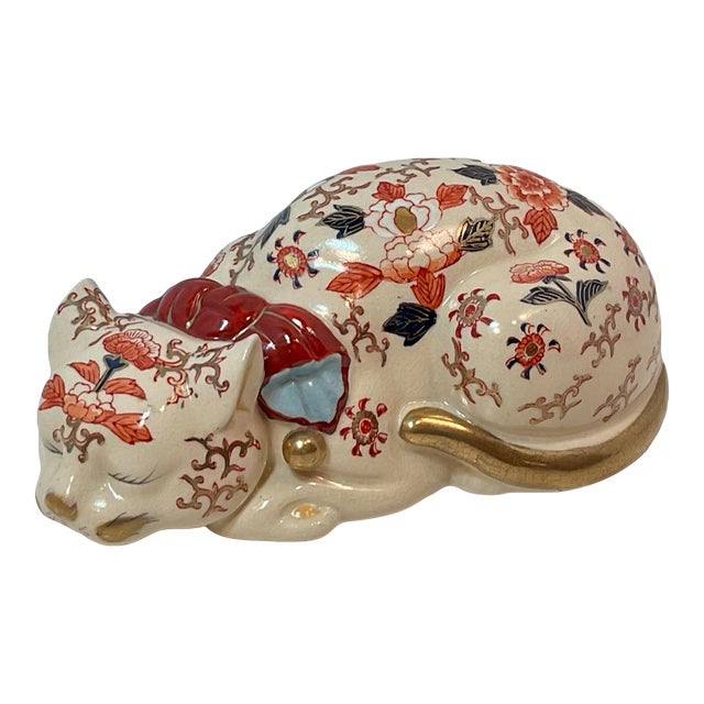 Imari Style Vintage Japanese Sleeping Cat | Chairish