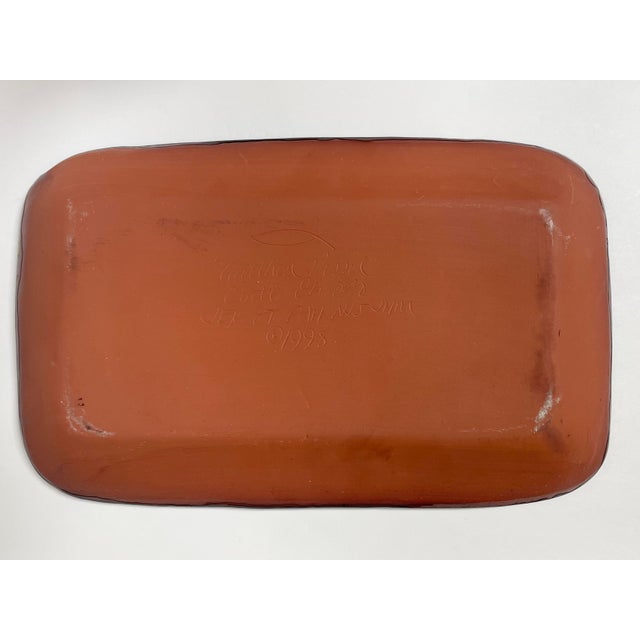 1990s Handmade Redware Pottery Navy Blue Herb Serving Platter - Signed ...