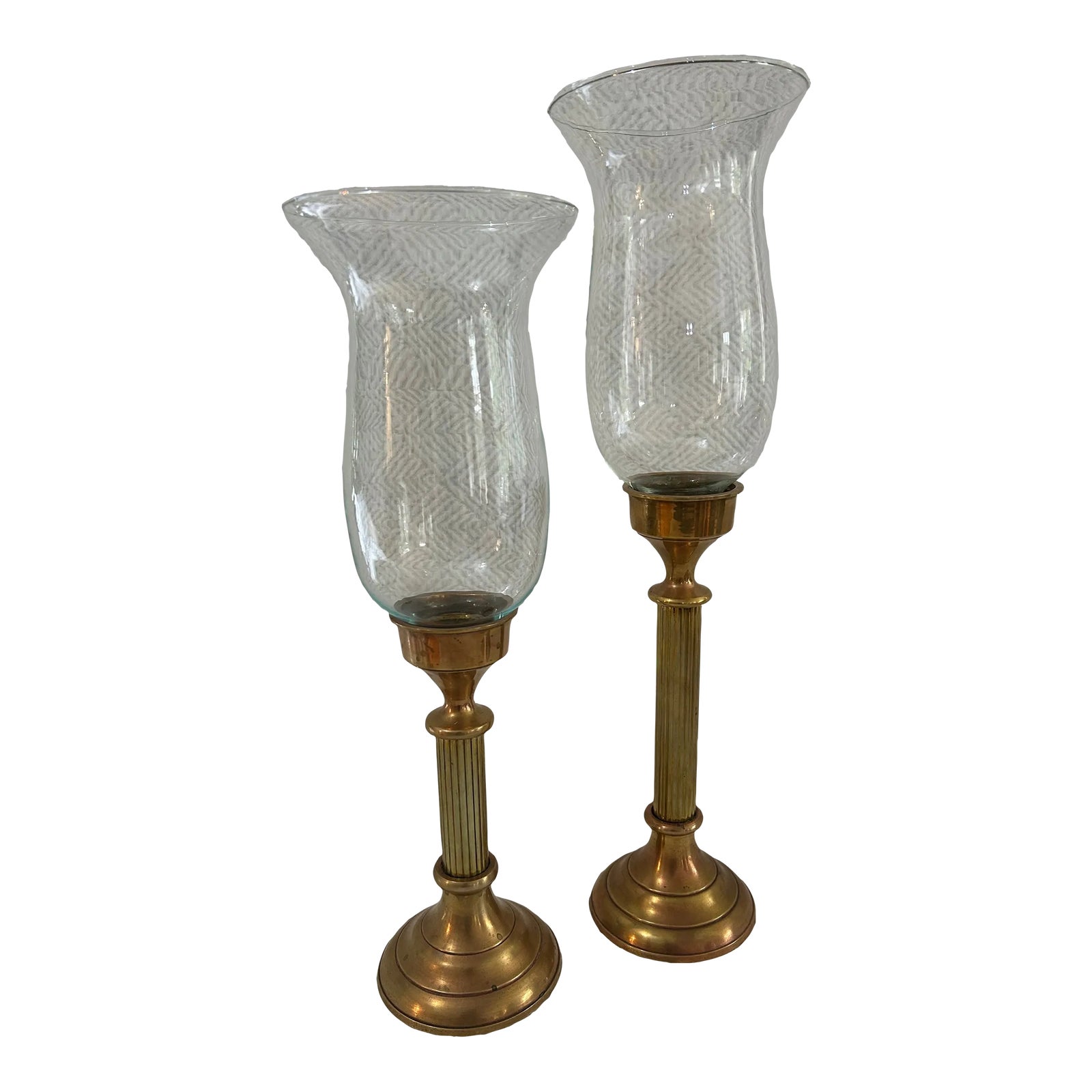 Vintage Neoclassic Solid Brass Candlesticks With Glass Globes - a Pair ...