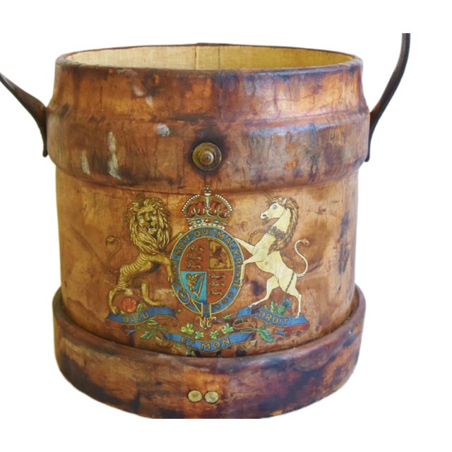 English Leather Bucket W/ Coat of Arms | Chairish
