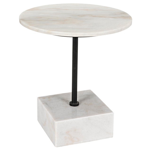 Rodin Marble Side Table in Black Metal Finish with White Stone | Chairish