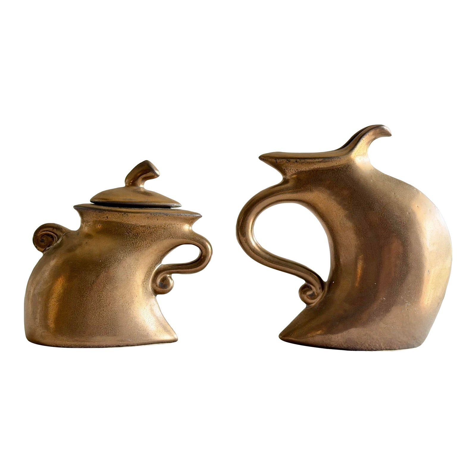 Vintage Michael Lambert Bronze Glazed Sculptural 2-Piece Tea Set Signed ...