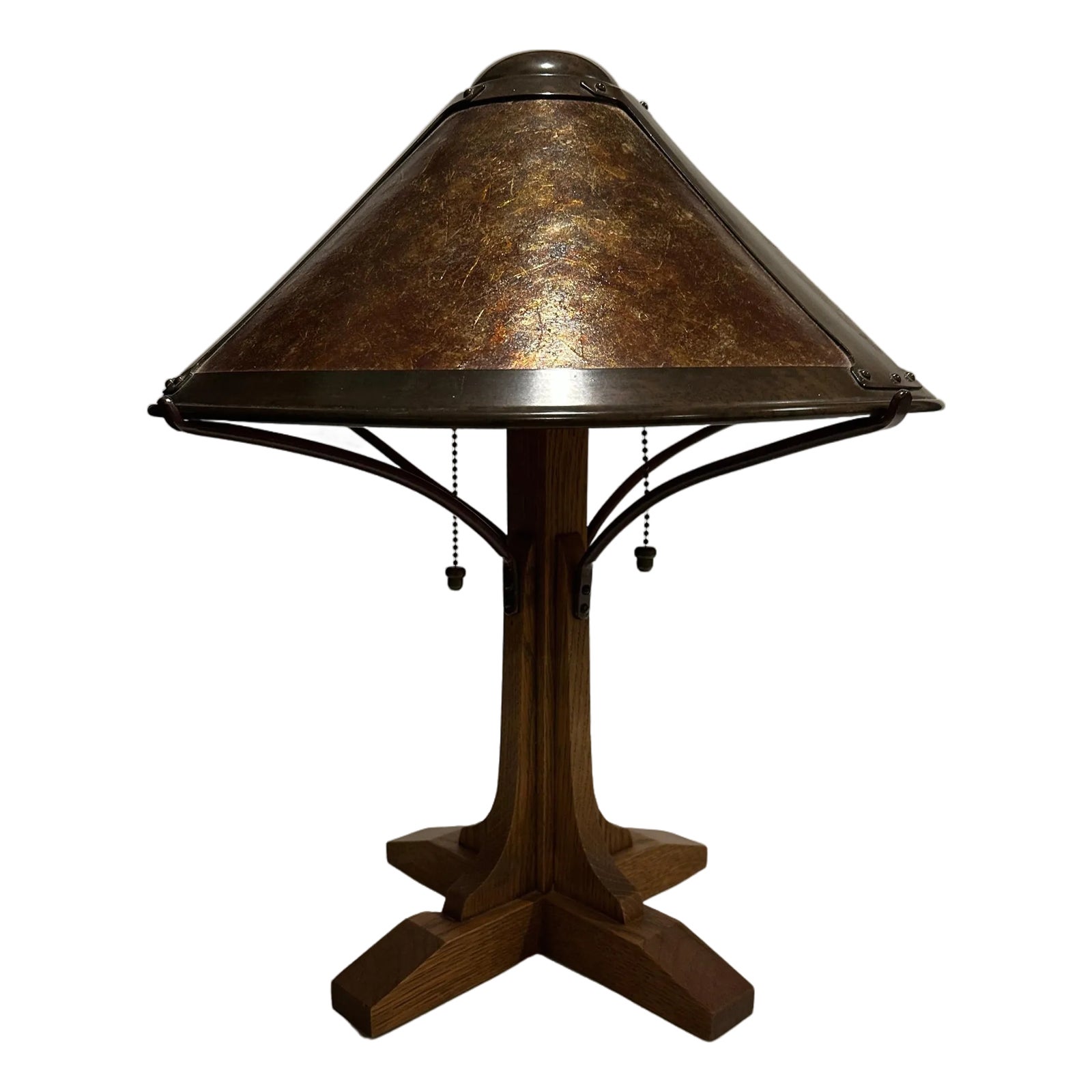Late 20th Century Arts & Crafts Style Oak, Copper And Mica Lamp By ...