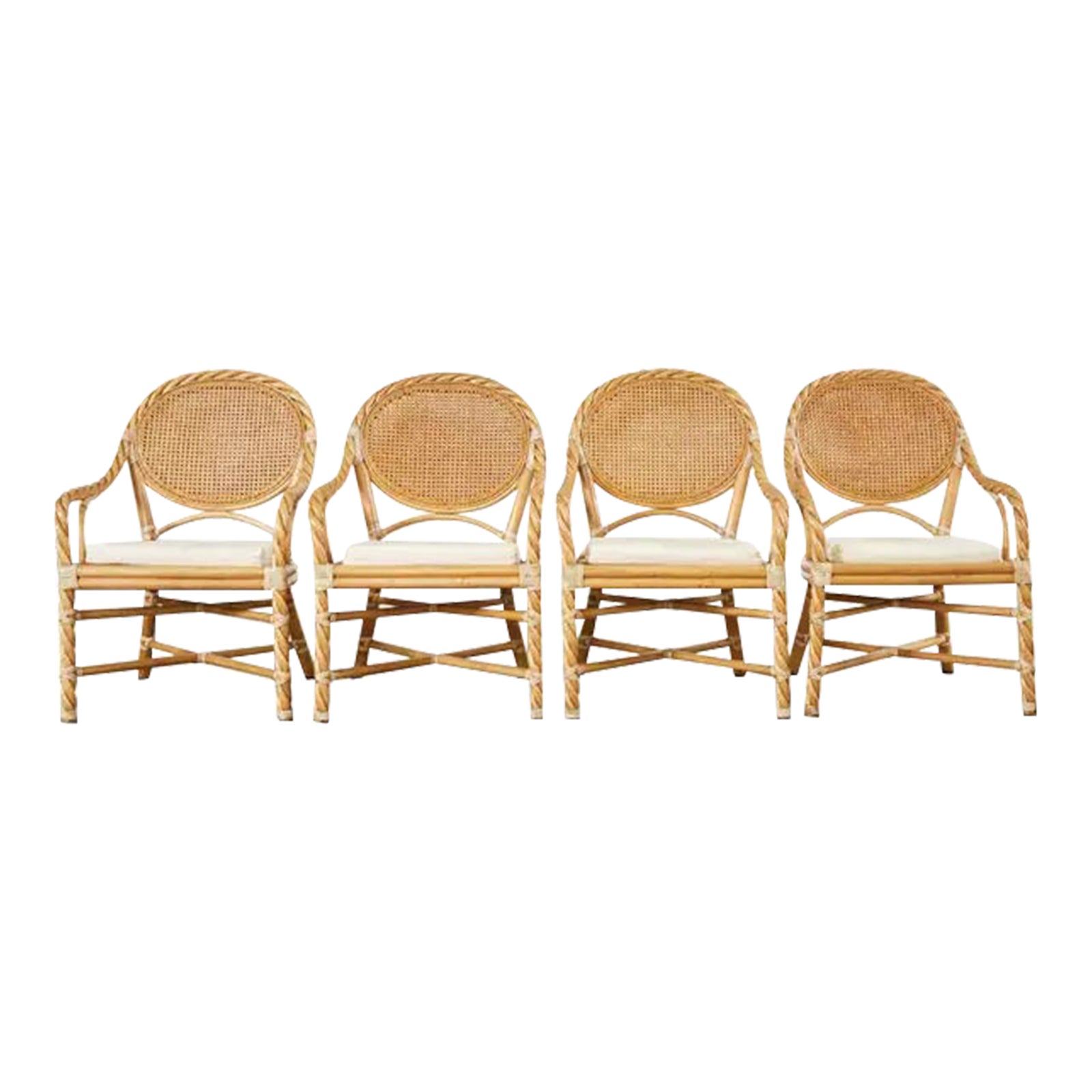 Set of Four McGuire Organic Modern Twisted Rattan Dining Chairs | Chairish