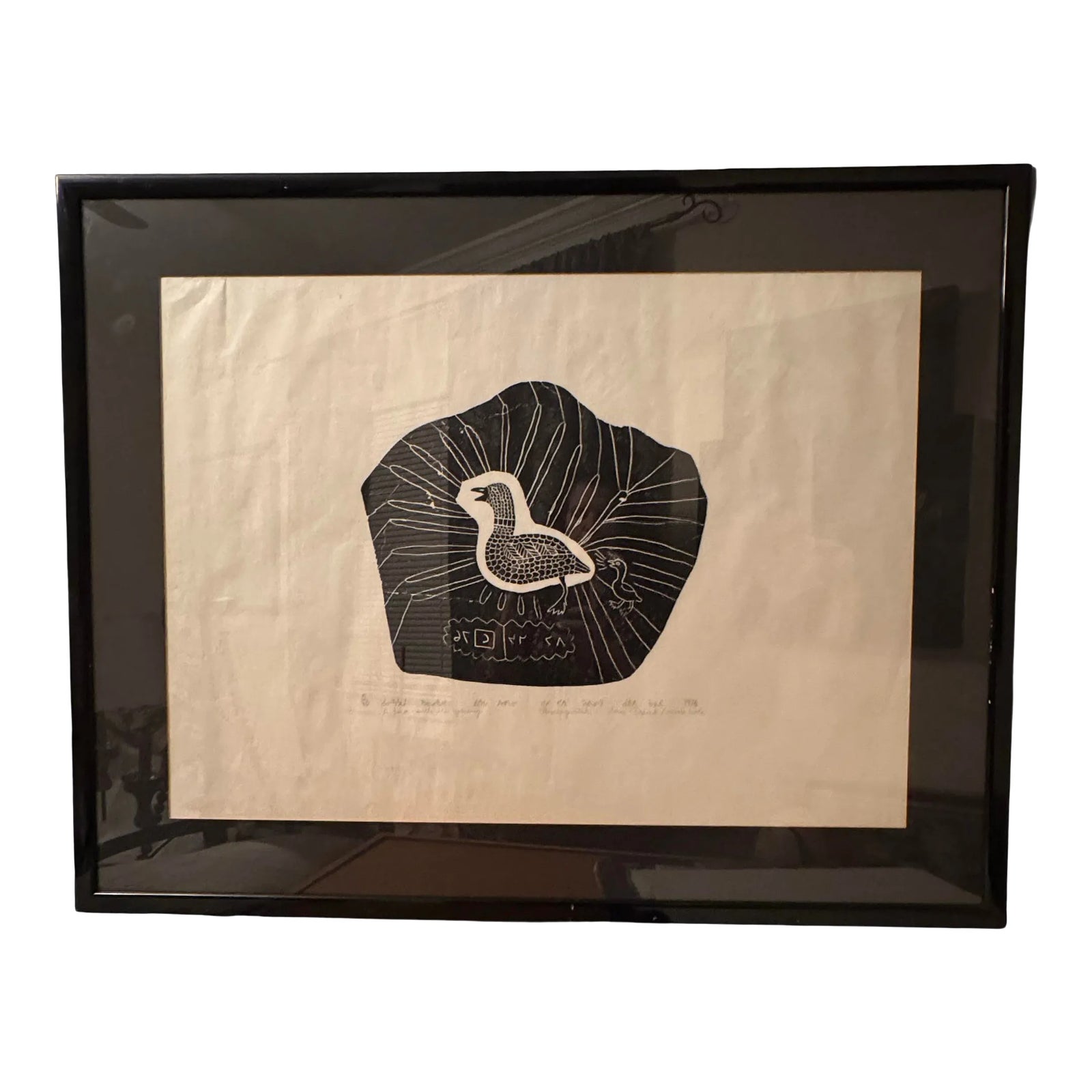Josie Pamiutu Papialuk Stone Cut on Paper Titled “a Bird With Its Young ...
