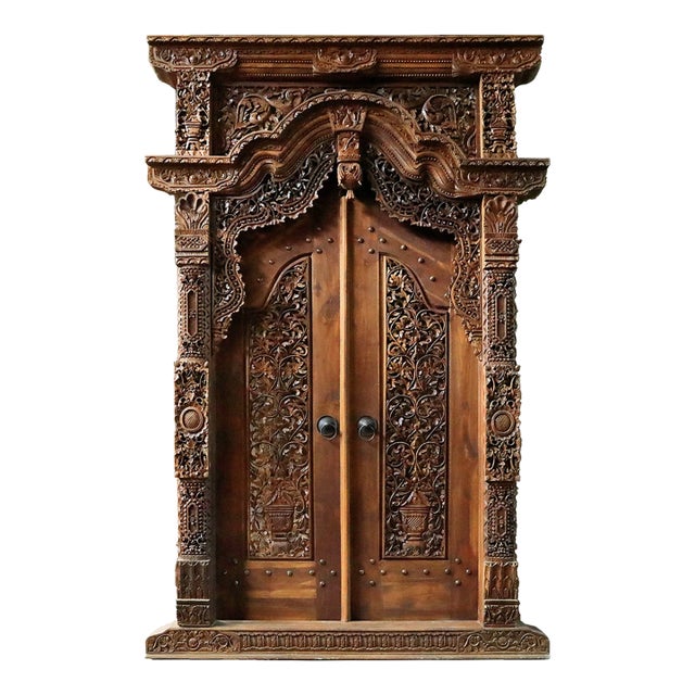 Pair of Vintage Carved Indonesian Teak Entry Doors | Chairish