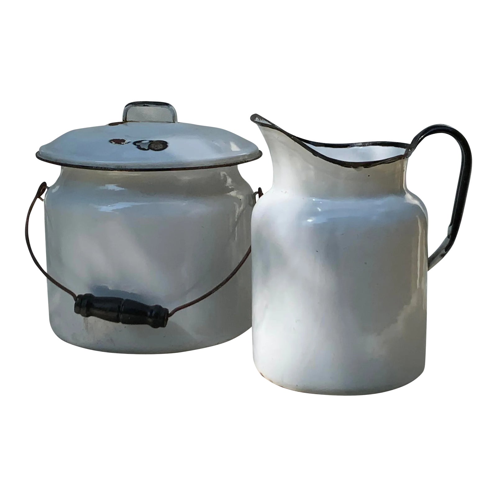 Early 20th Century Antique Farmhouse Kitchen Pitcher and Bucket - Set ...