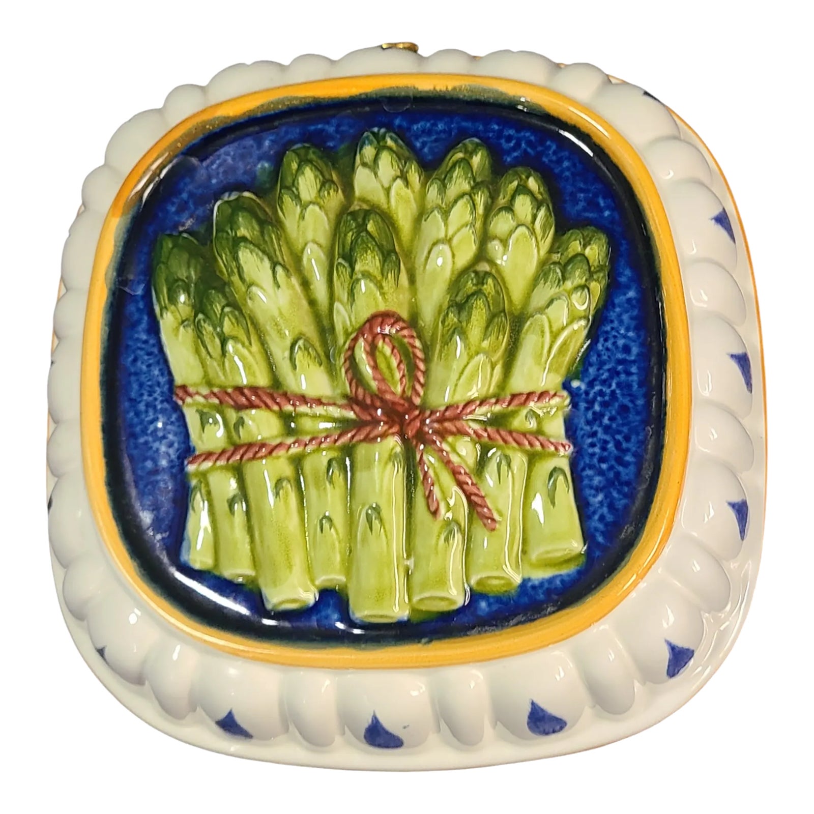 Vintage Majolica Hand Painted Ceramic Wall Hanging Asparagus Jello Mold ...