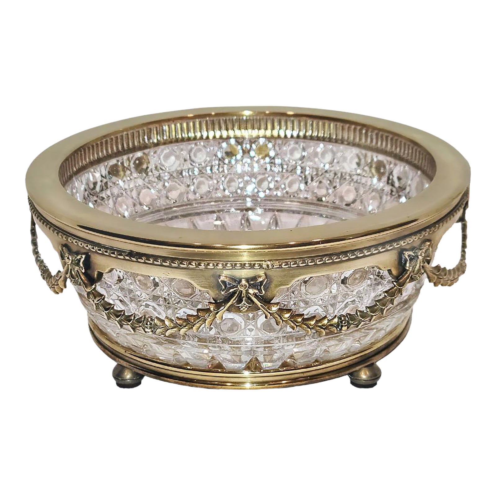 Mid 20th Century Hollywood Regency Cut Crystal and Ormolu Brass Footed ...