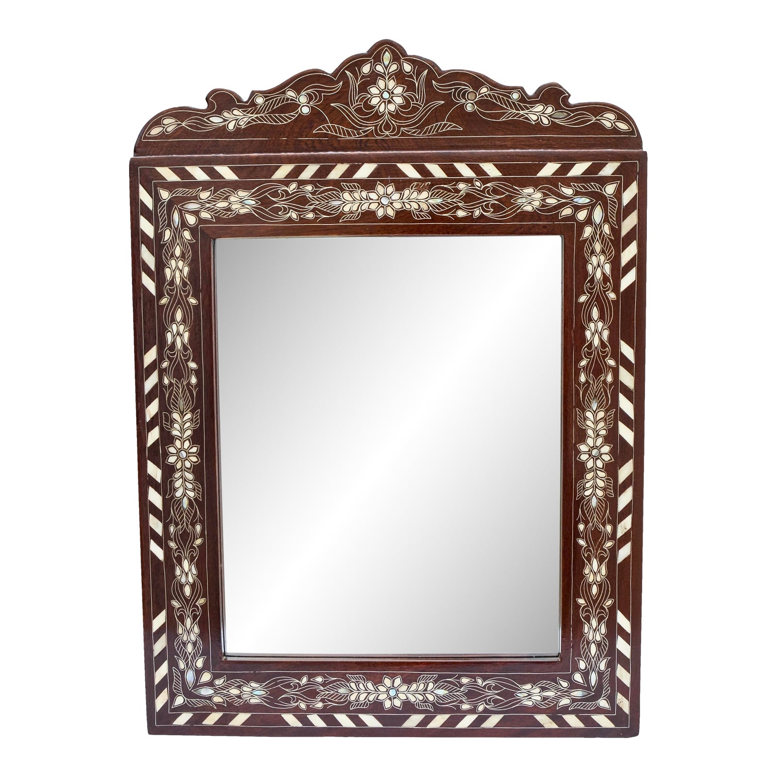 Vintage Handcrafted Syrian Damascene Mother-Of-Pearl Mirror | Chairish