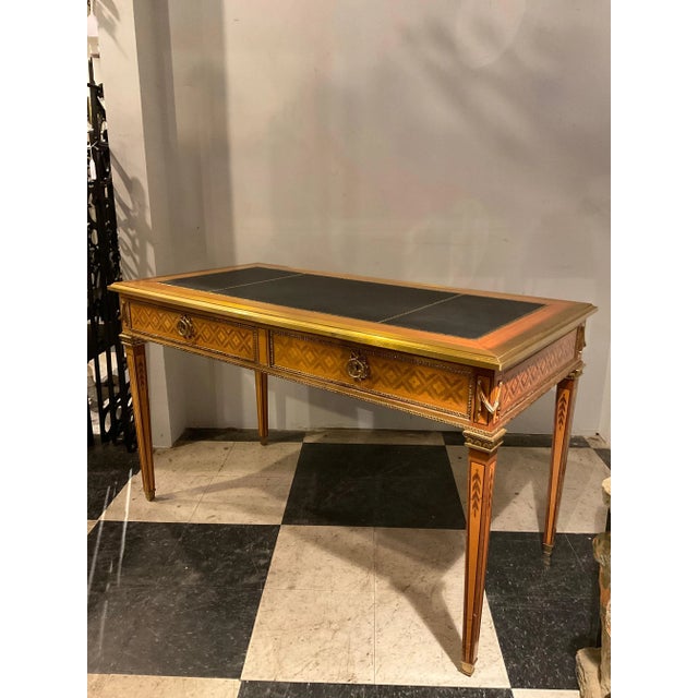 French Inlay Leather Top Desk, Finished On Both Sides | Chairish