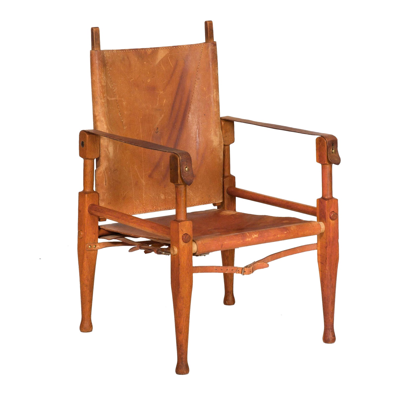 Mid-Century Modern “Safari” Chair in Leather and Oak by Wilhelm Kienzle ...