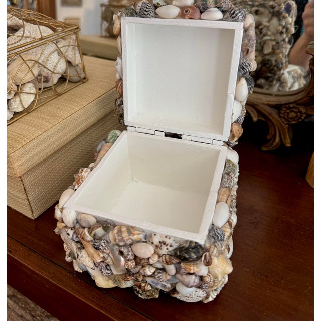 Late 20th Century Vintage Shell Encrusted Lidded Treasure Box | Chairish