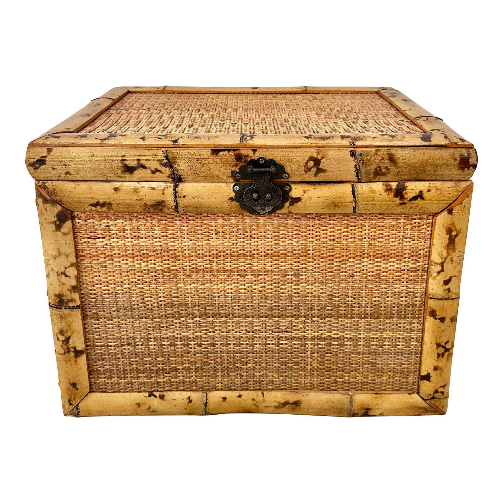 Vintage Burnt Rattan Bamboo Trunk | Chairish