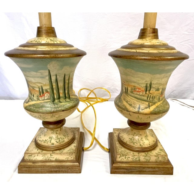Vintage Designer Italian Countryside Painted Metal Lamps With Custom ...