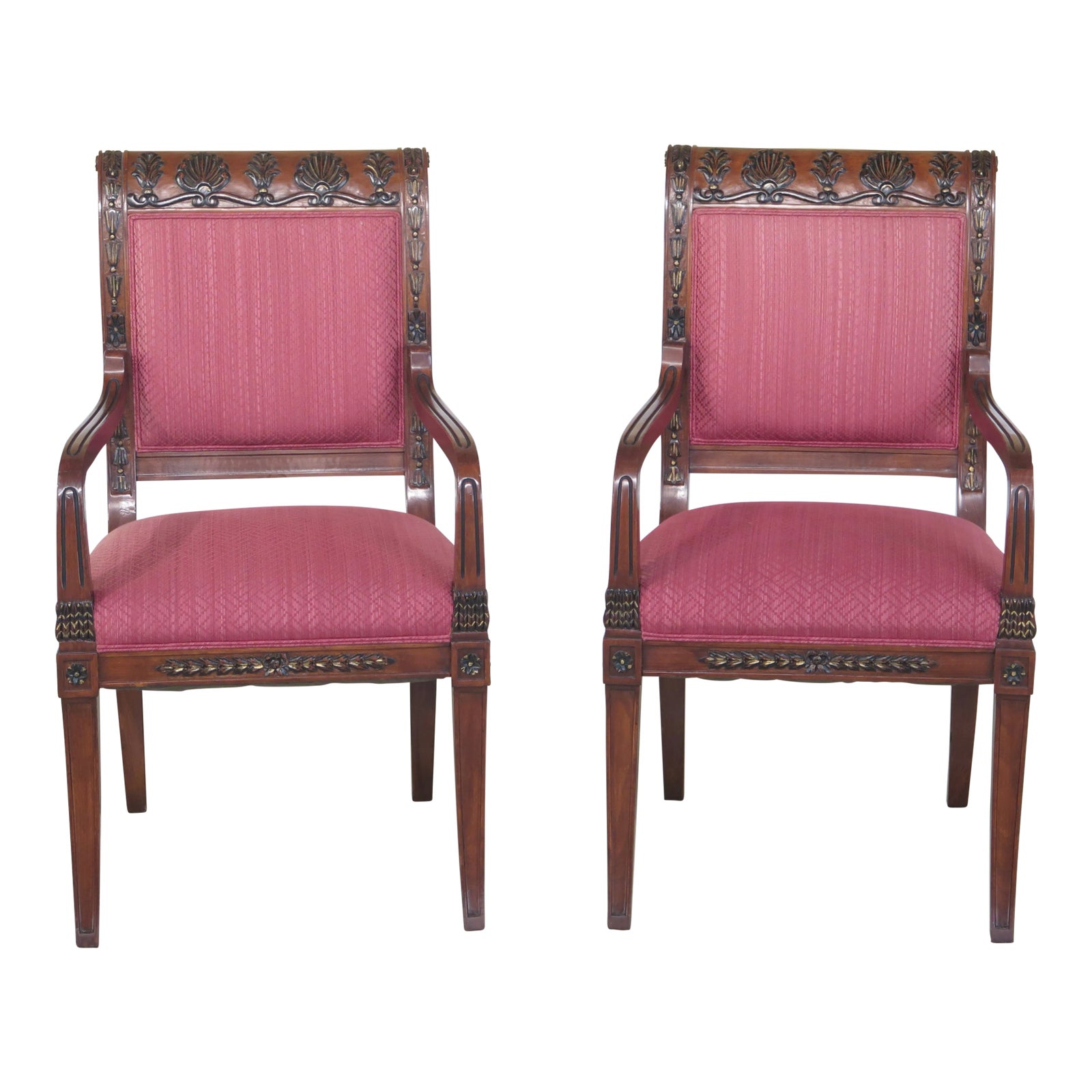 Neoclassical Upholstered Open Arm Chairs - a Pair | Chairish