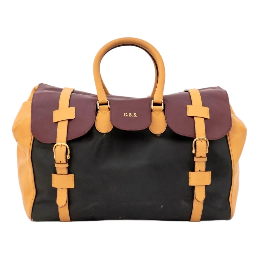 Giorgio Armani Color Block Leather Travel Bag | Chairish