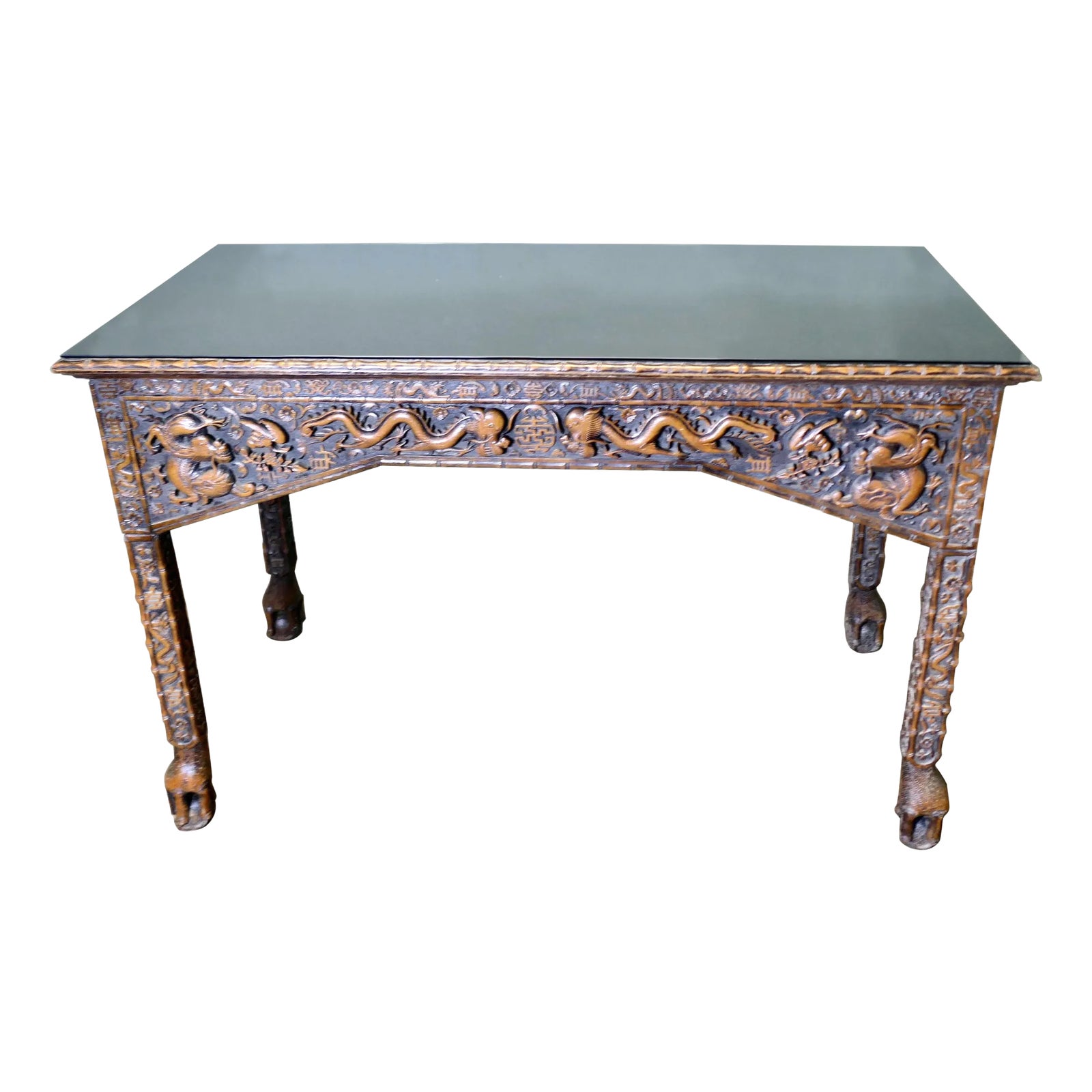 Long Chinoiserie Carved Console Table | Chairish