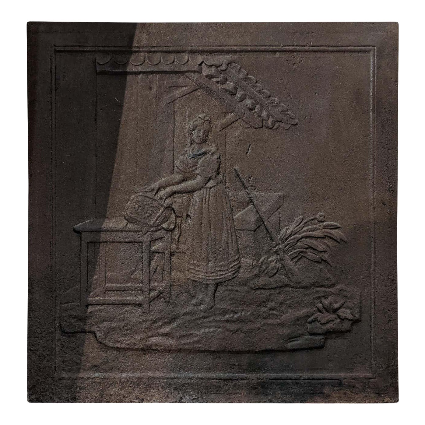 Early 19th Century Cast Iron Fireback From France | Chairish