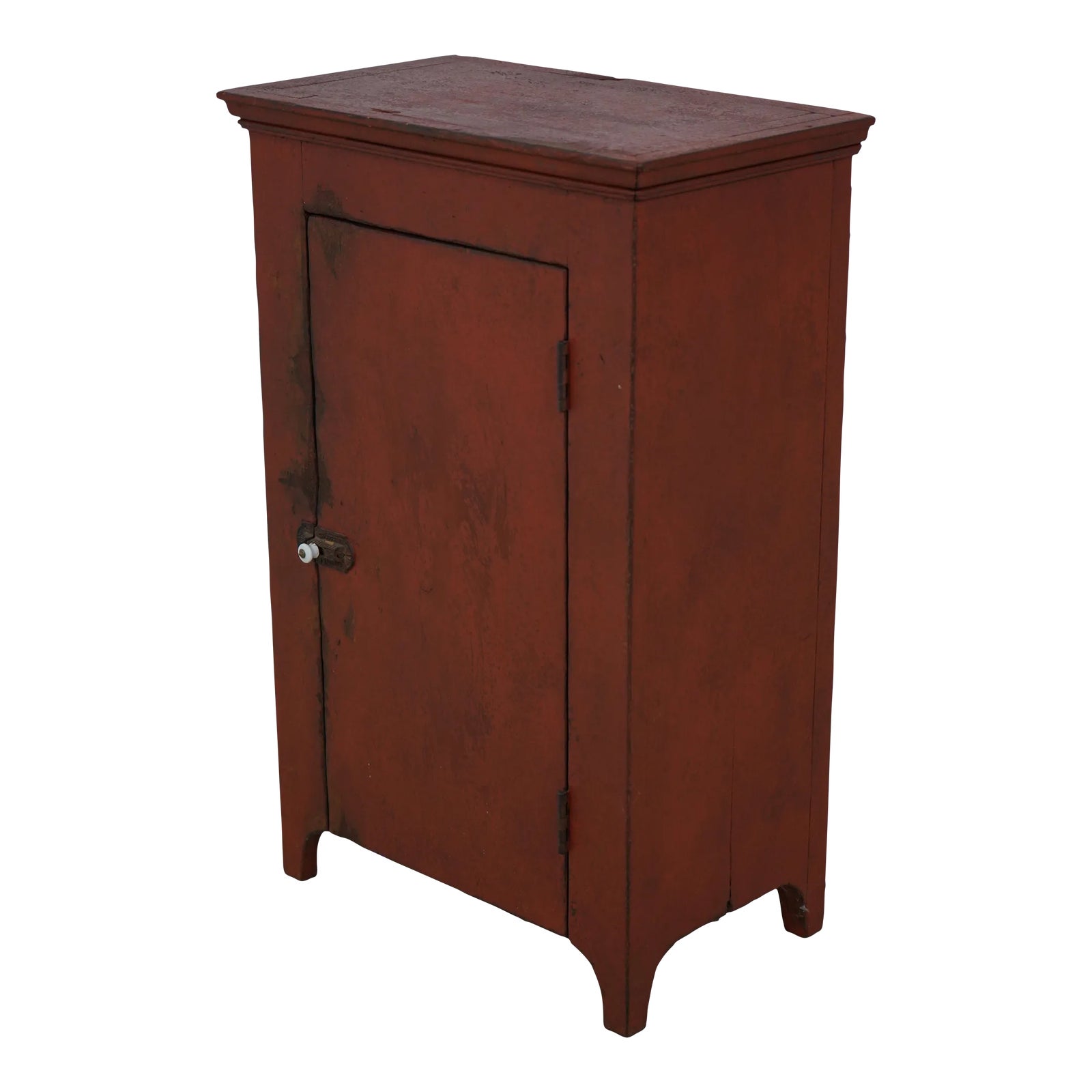 Painted Red Finish Americana Style Small Door Cabinet | Chairish