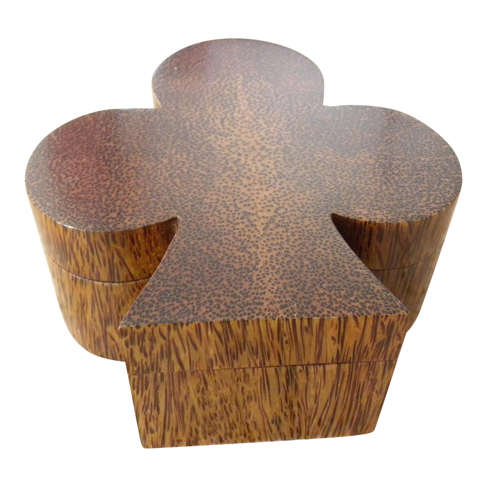 1990s Playing Card "Club"- Shaped Palm Wood Trinket Box | Chairish
